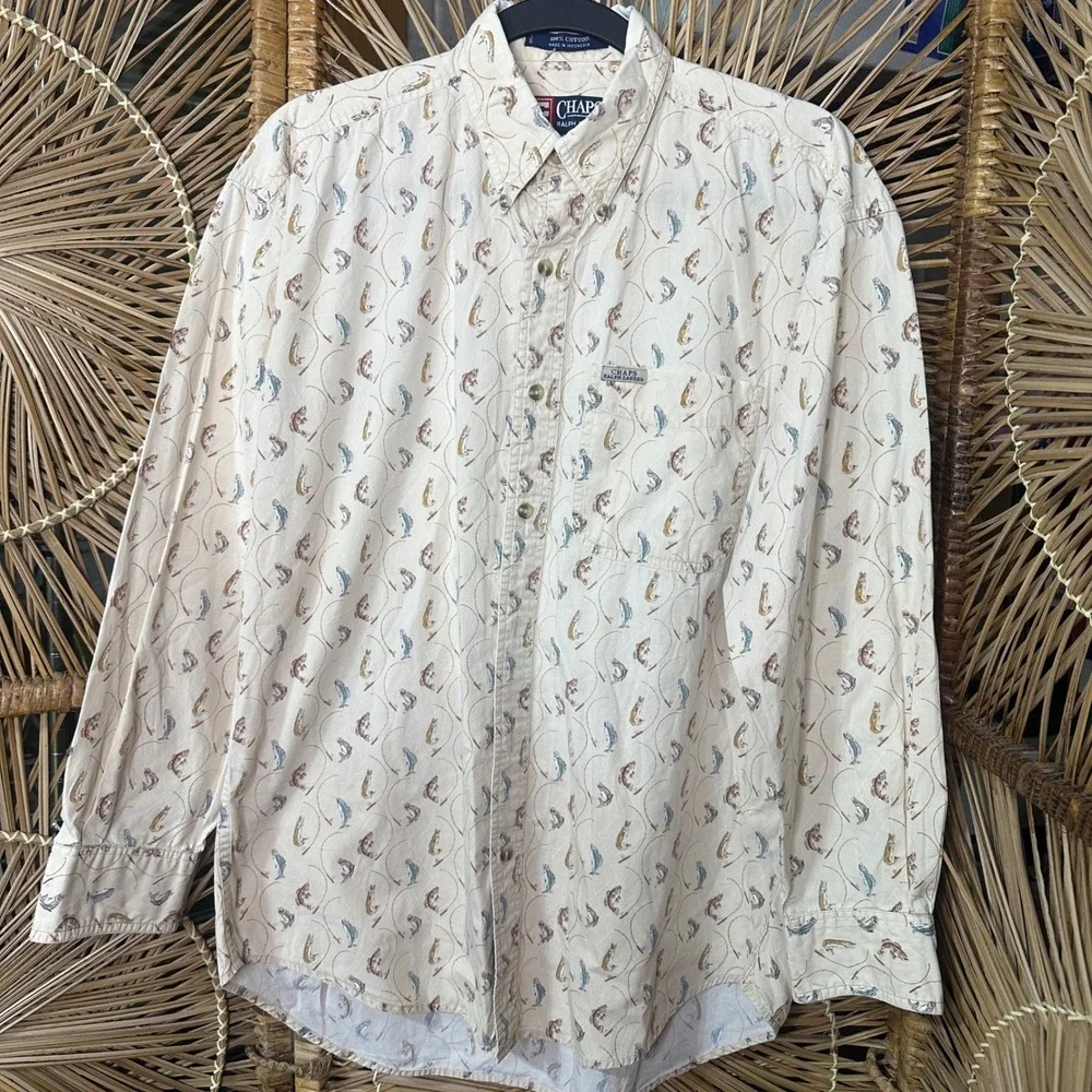 Ralph Lauren | Shirts | Chaps Ralph Lauren Mens M Vintage Fishing Print ...
